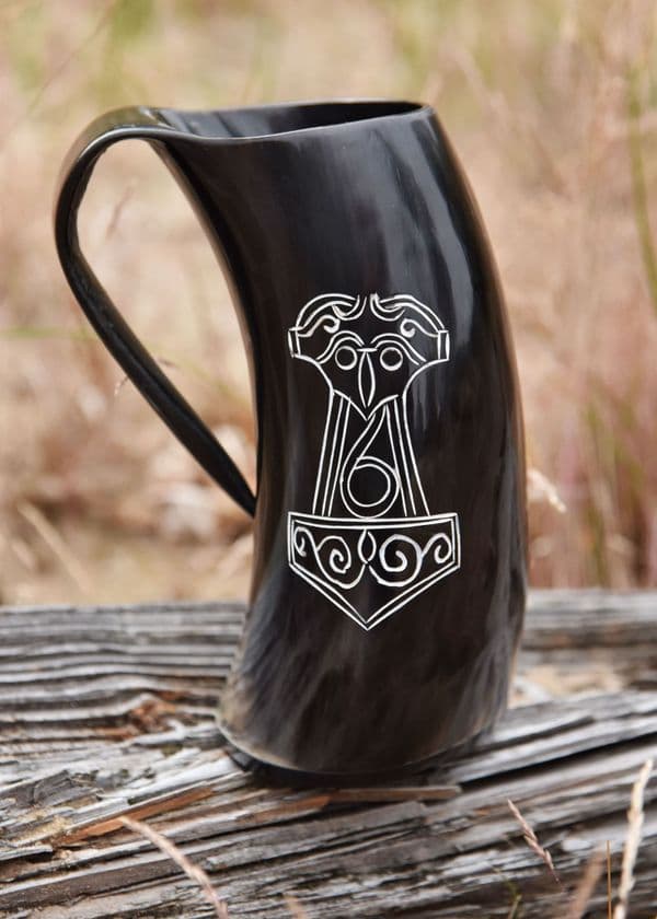 Horn Beer Mug/Tankard- Mjolnir Hammer of Thor