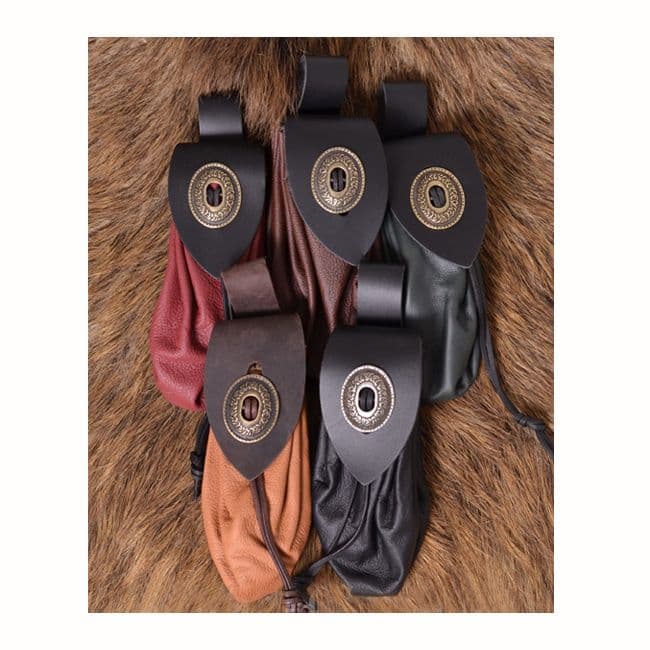 Medieval Money Pouch Large Metal Closure Leather