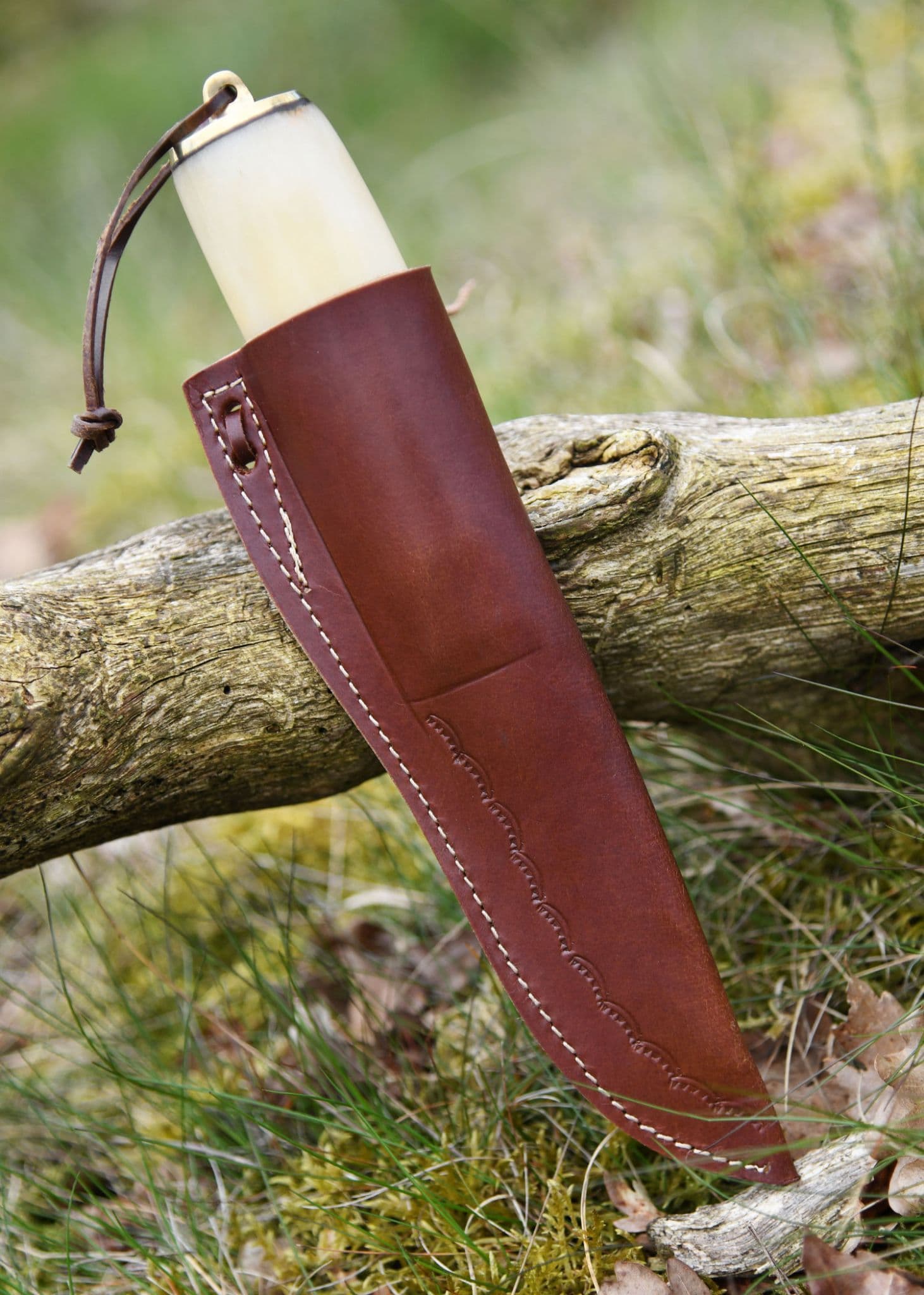 Utility Knife Bone Handle and Leather Sheath Damascus Steel