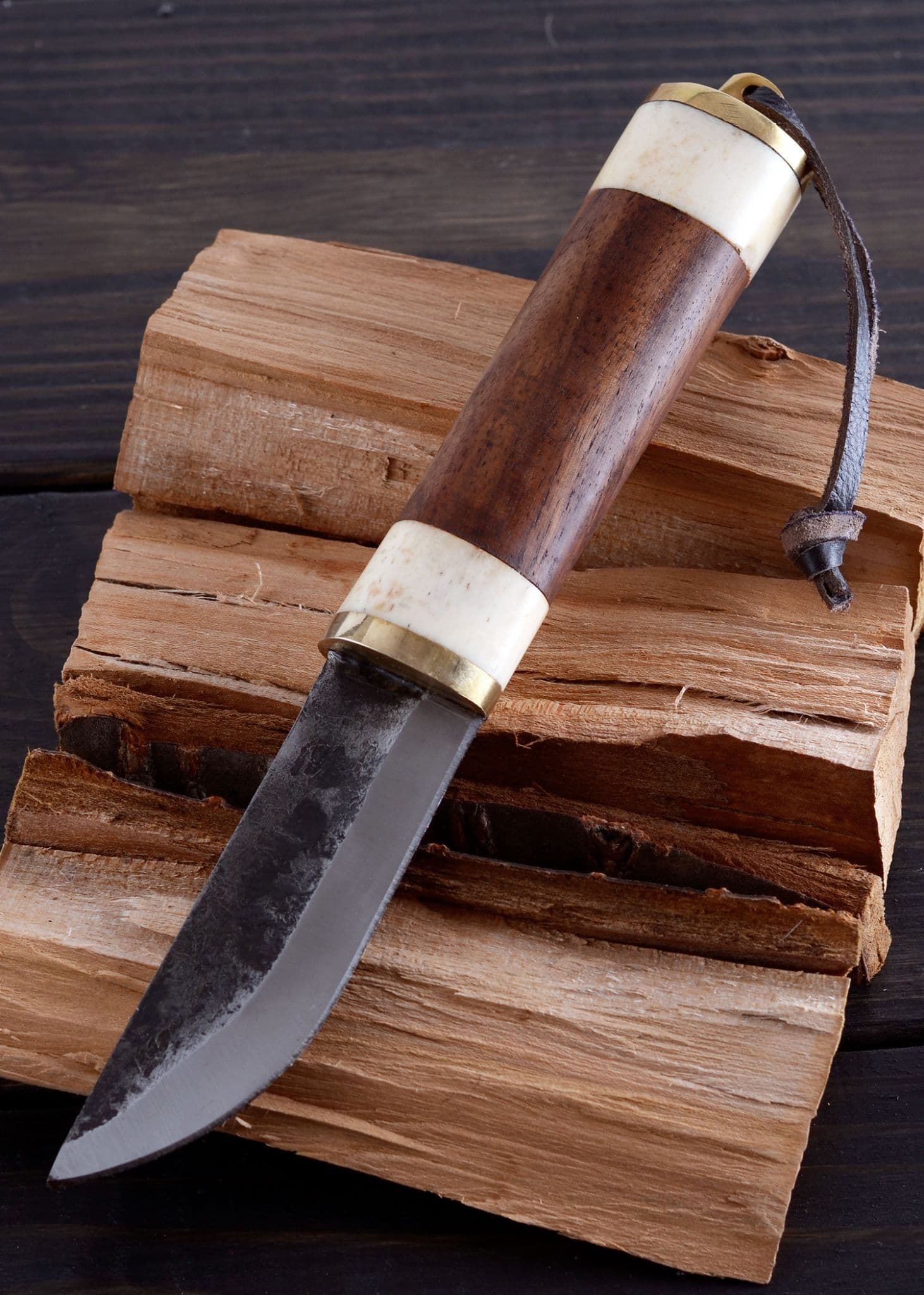 Utility Knife Bone/Wood Handle With Leather Sheath
