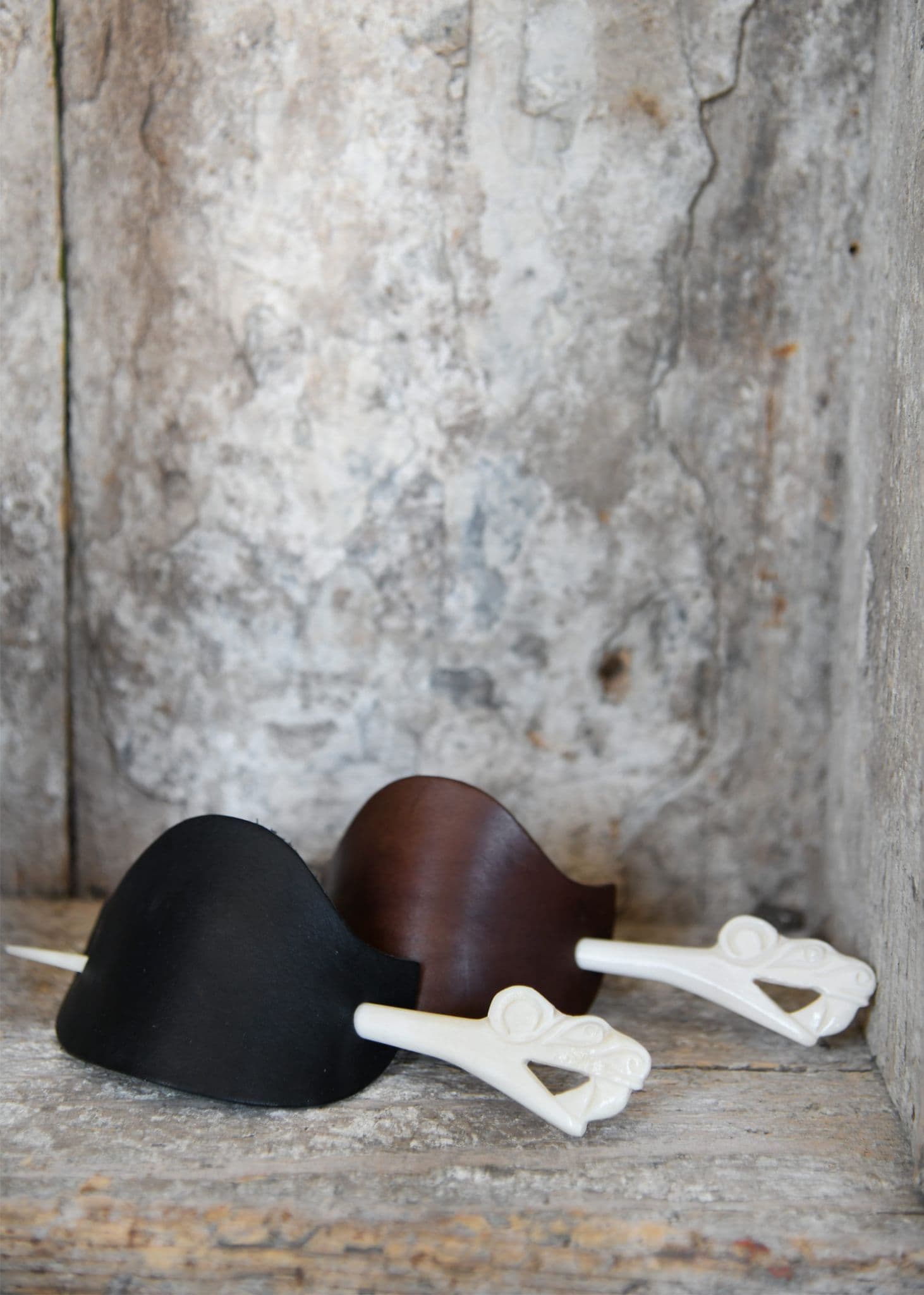 Viking Leather Barrette and Bone Pin