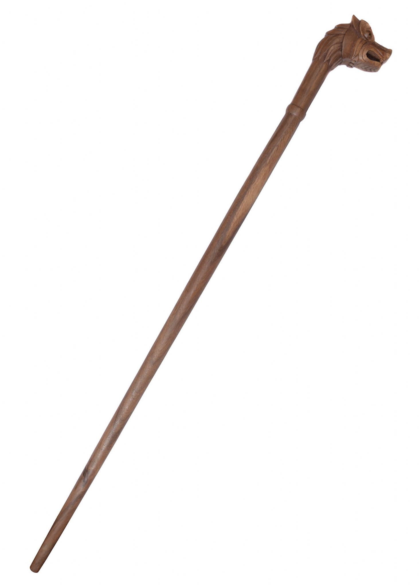 Wooden Stick With Viking Wolf Head