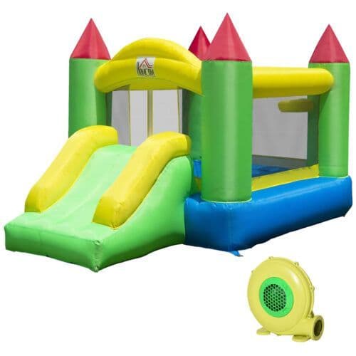 Kids Super Party Turret Inflatable Bouncy Castle with Slide & Hoop