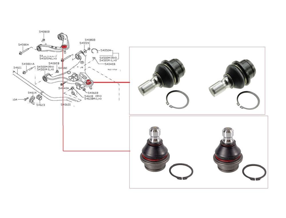 NISSAN PATHFINDER R51 2005- REAR SUSPENSION LOWER & UPPER BALL JOINT KIT