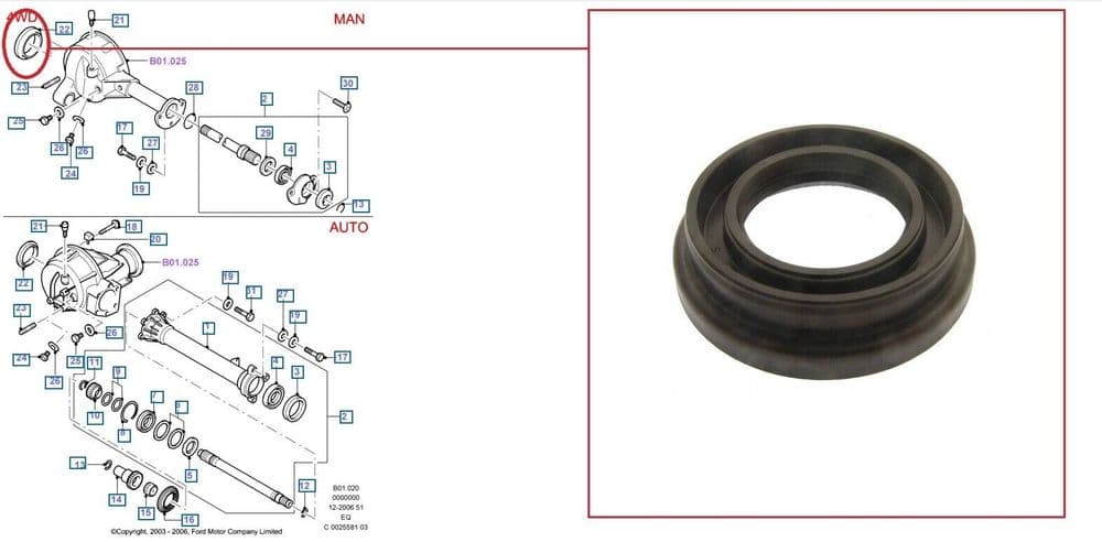 FORD RANGER ER24 2.5TD (1999-2006) FRONT DIFFERENTIAL SIDE SEAL R/H ...