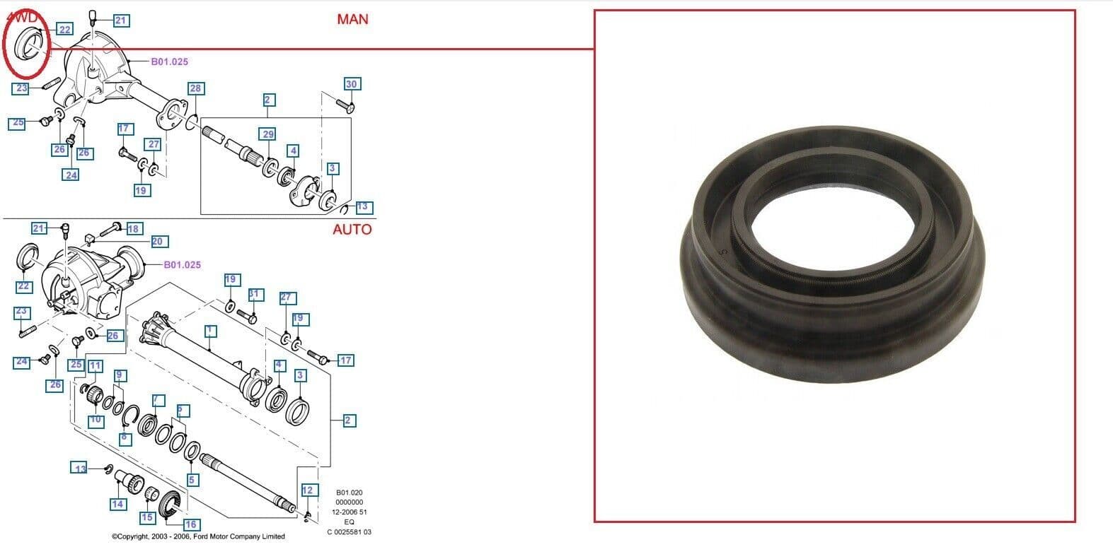 MAZDA B2500 PICK UP 2.5TD (1999-2006) FRONT DIFFERENTIAL SIDE SEAL R/H ...