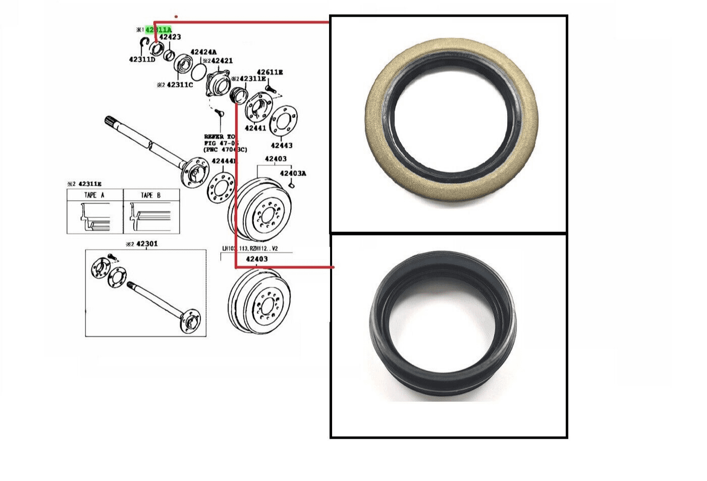 TOYOTA HILUX MK6 KUN25 2.5TD (2005-10/2008) REAR WHEEL BEARING INNER ...