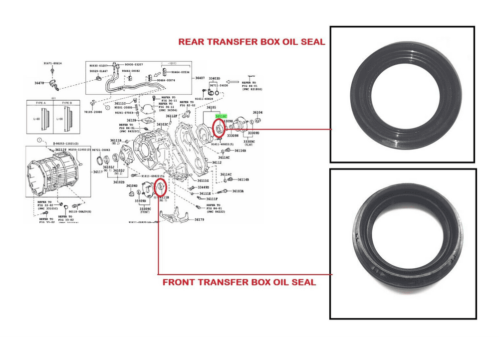 TOYOTA LAND CRUISER KDJ120/125 3.0TD (09/2002+) FRONT & REAR TRANSFER BOX SEAL