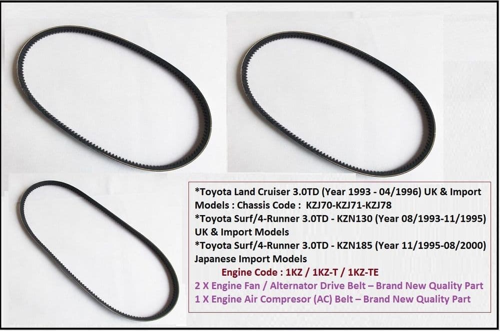 TOYOTA LAND CRUISER KZJ70-KZJ71-KZJ78 FAN ALTERNATOR + AC BELTS
