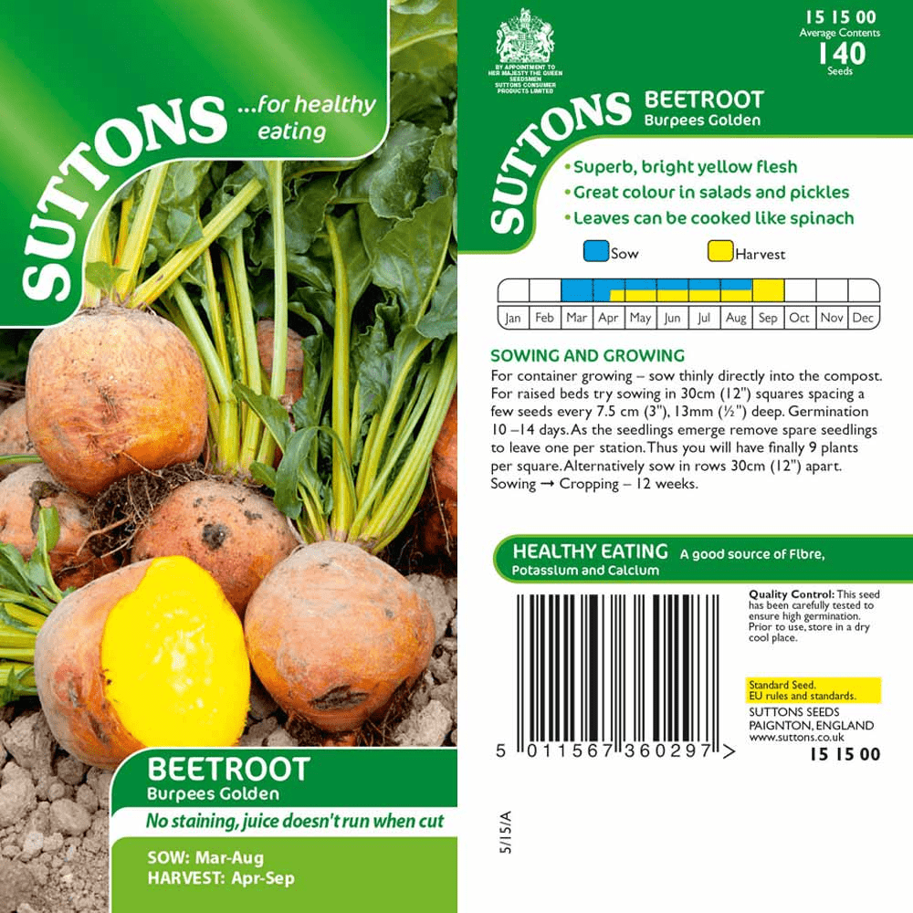 Suttons Beetroot Seeds Burpees Golden