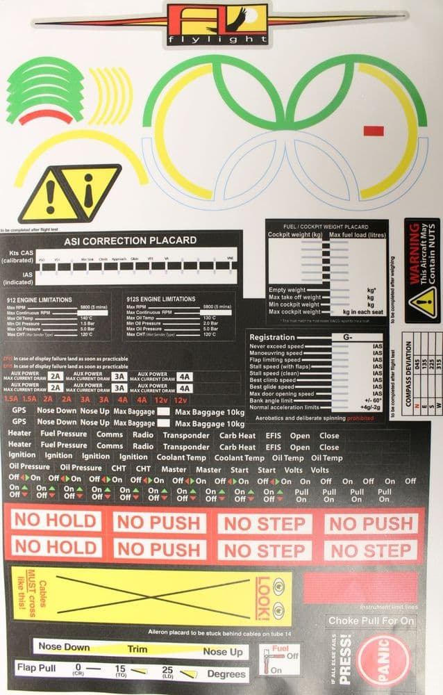 Cockpit Interior Placard Sticker Kit