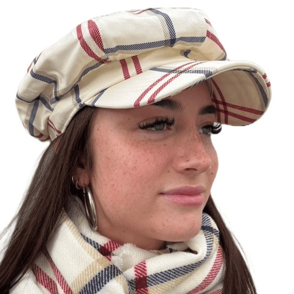 Baker boy Hat Cream Red Check Newsboy Cap