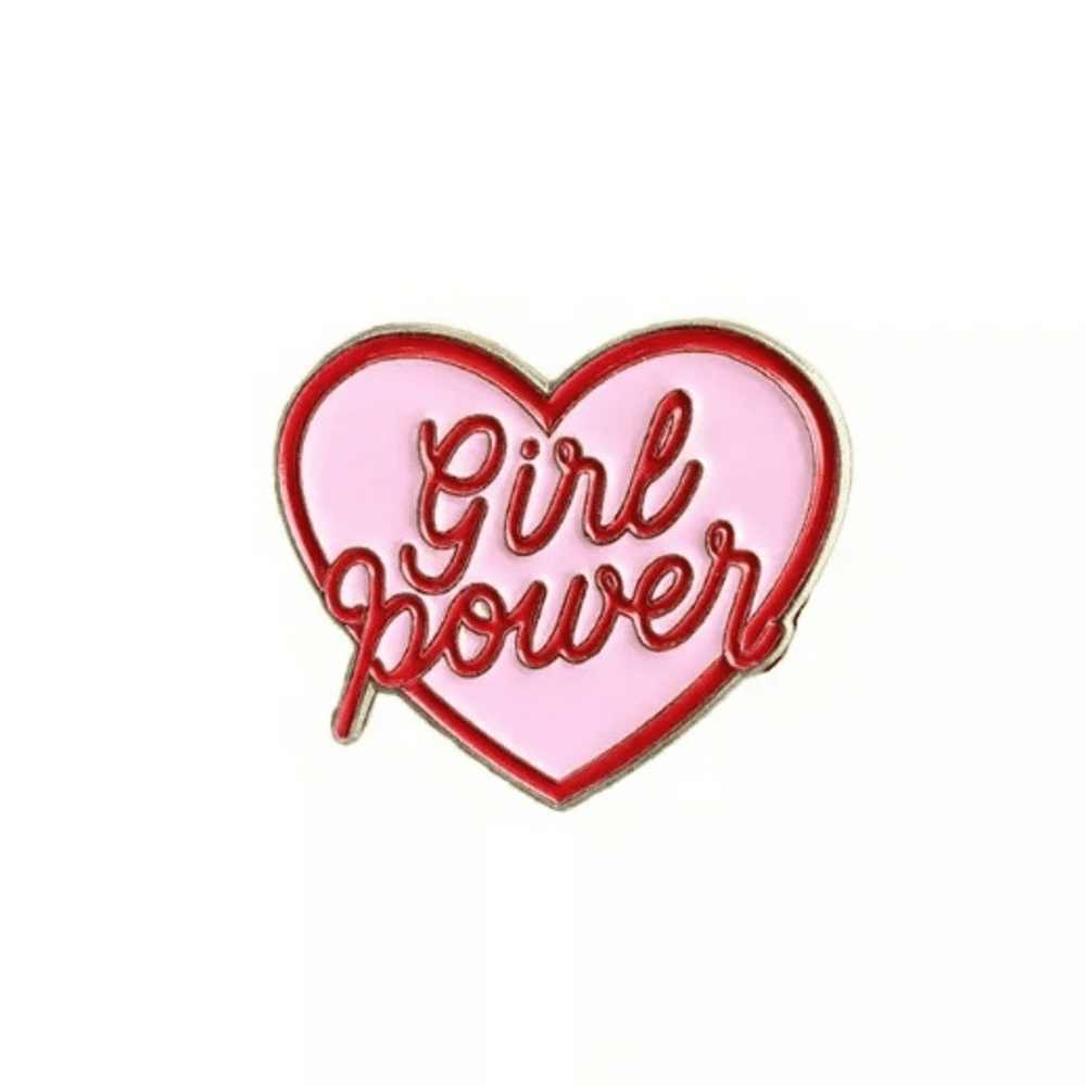 Girl Power Pink Heart Enamel Pin For Hats and Bags