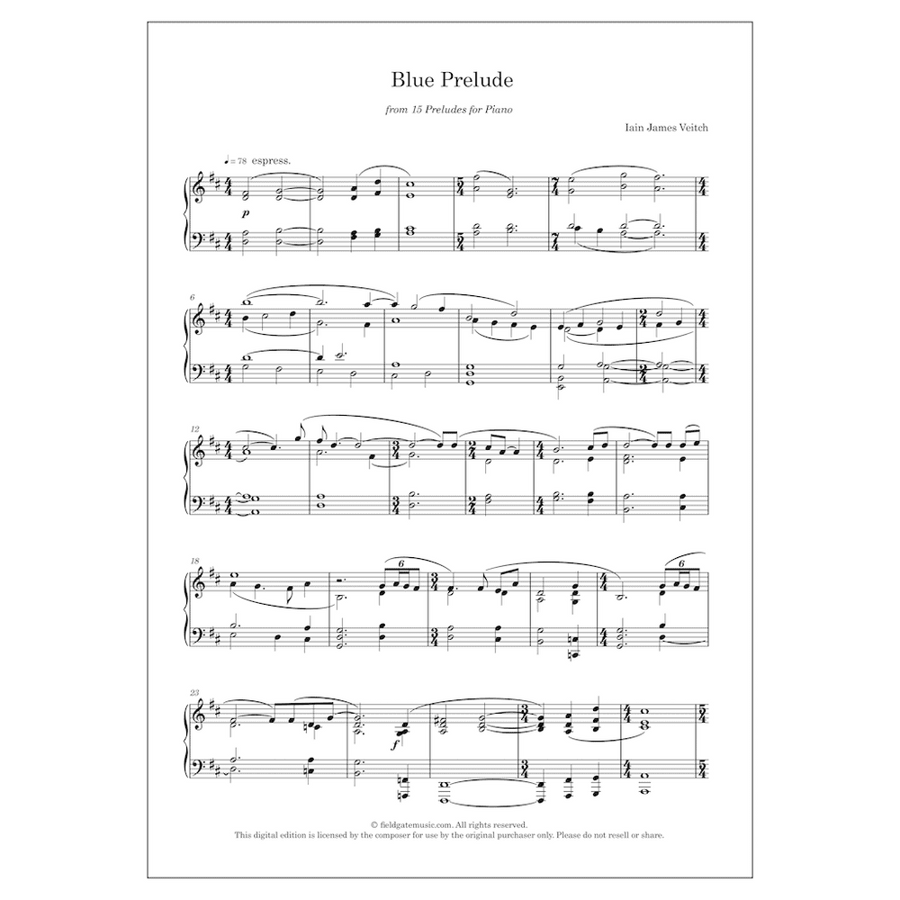 Blue Prelude No 15 from 15 Preludes for piano DIGITAL - Iain James Veitch