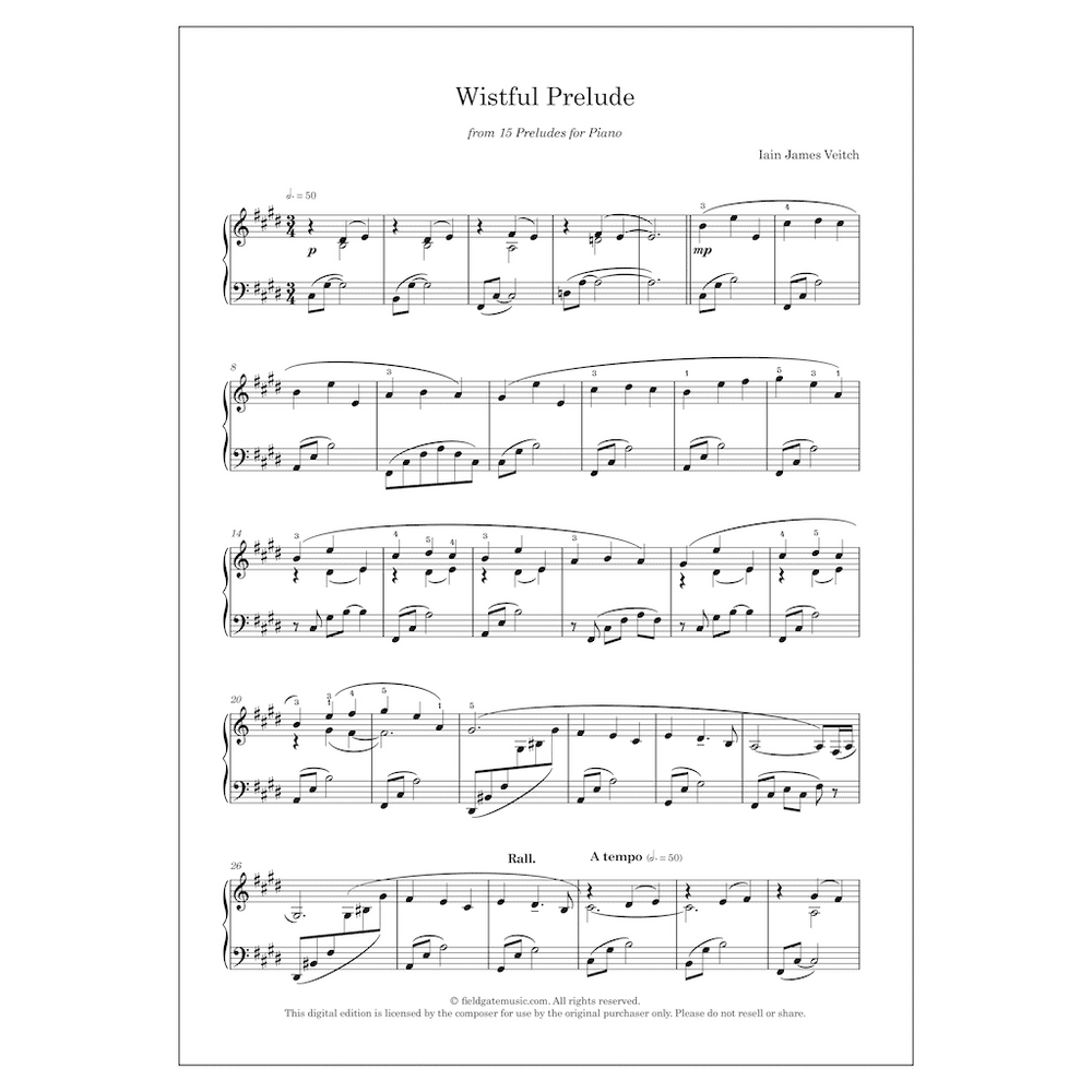 Wistful Prelude No 14 from 15 Preludes for piano DIGITAL - Iain James ...