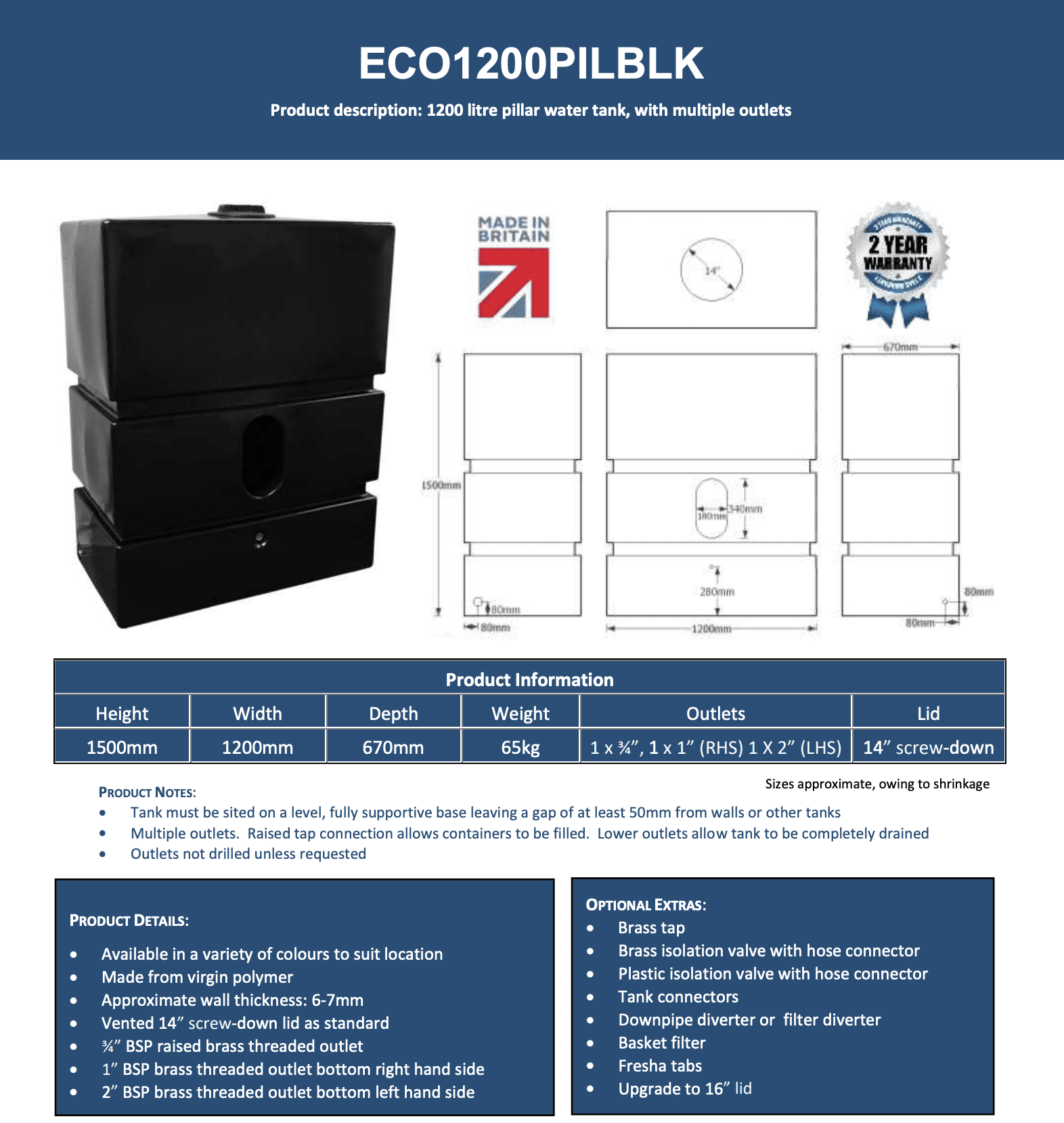 1200 Litre Water Tank