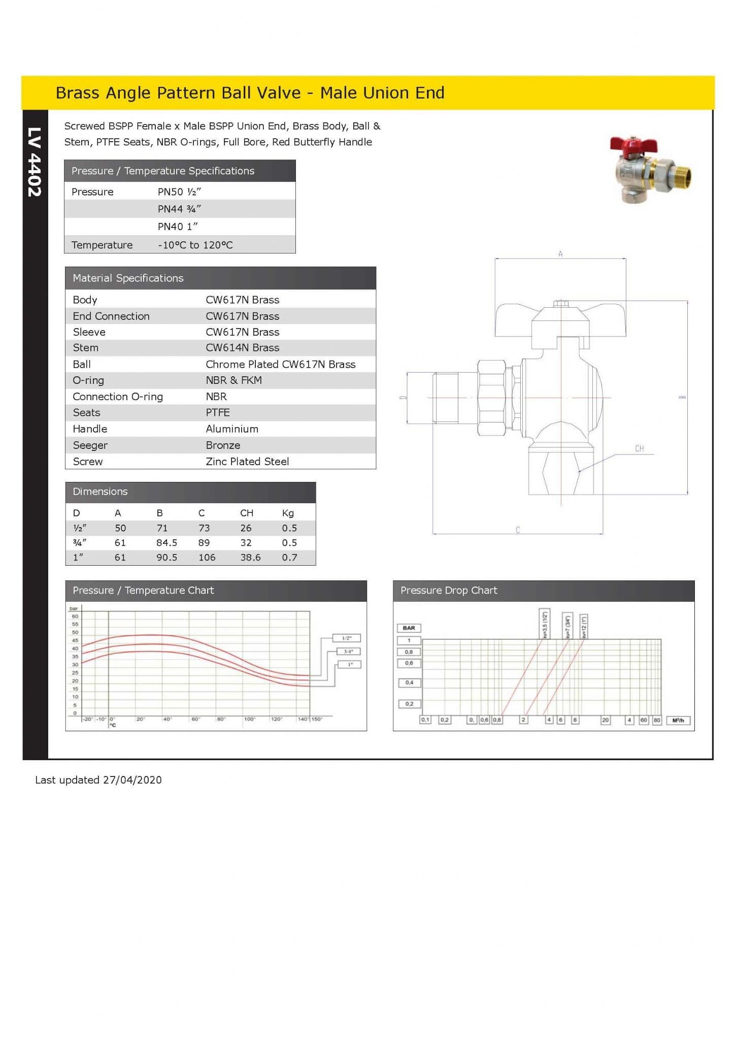 Brass Angle Pattern Ball Valve Male Union End