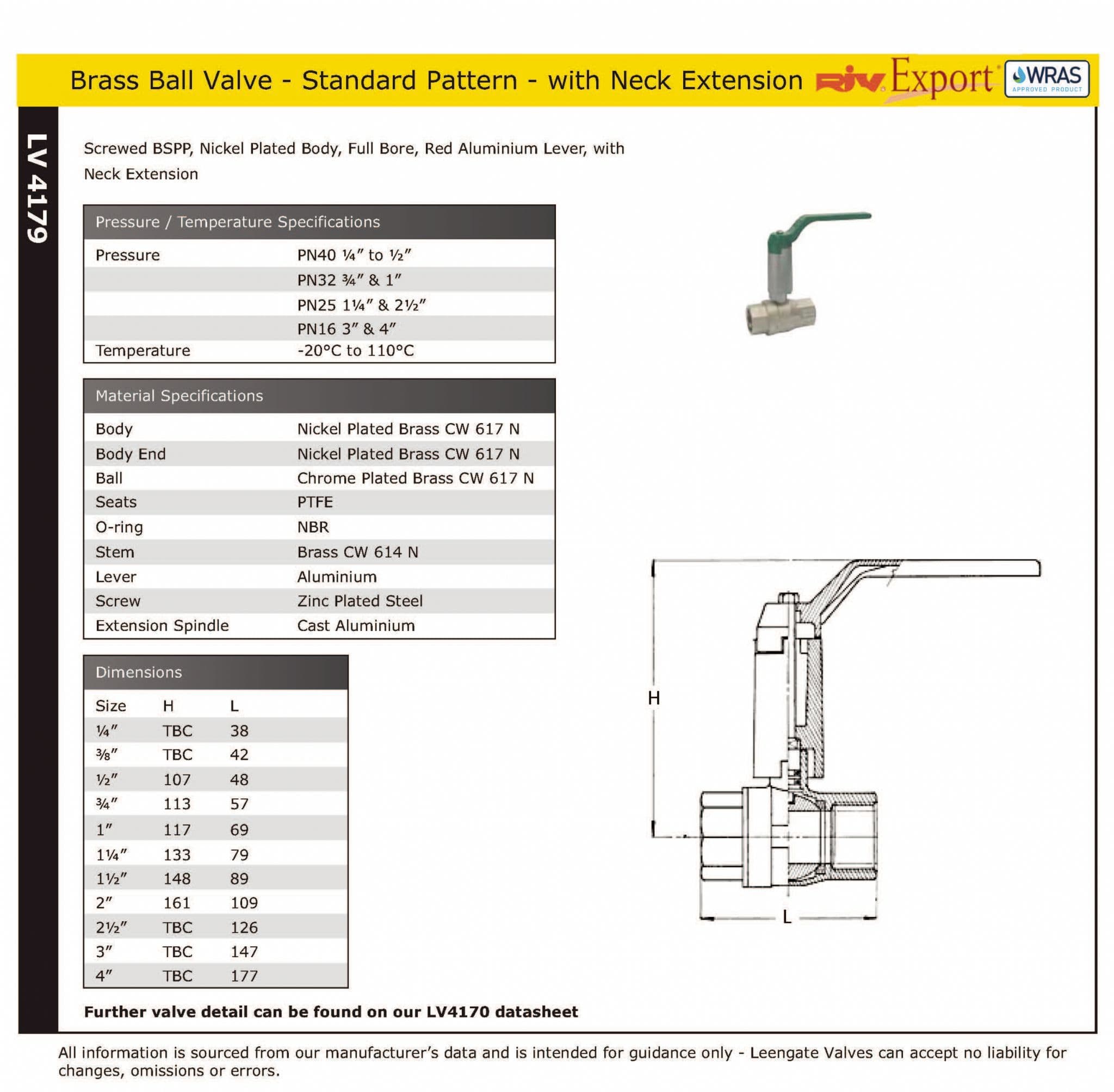 Brass Ball Valve fitted with Neck Extension