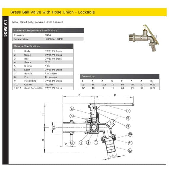 Brass Ball Valve with Hose Union Lockable