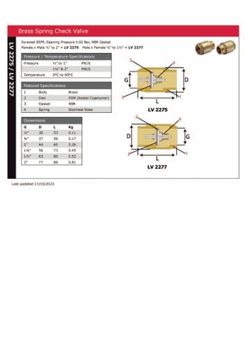 Brass Spring Check Valve Male x Female