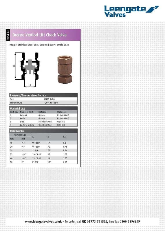 Bronze Vertical Lift Check Valve PN25