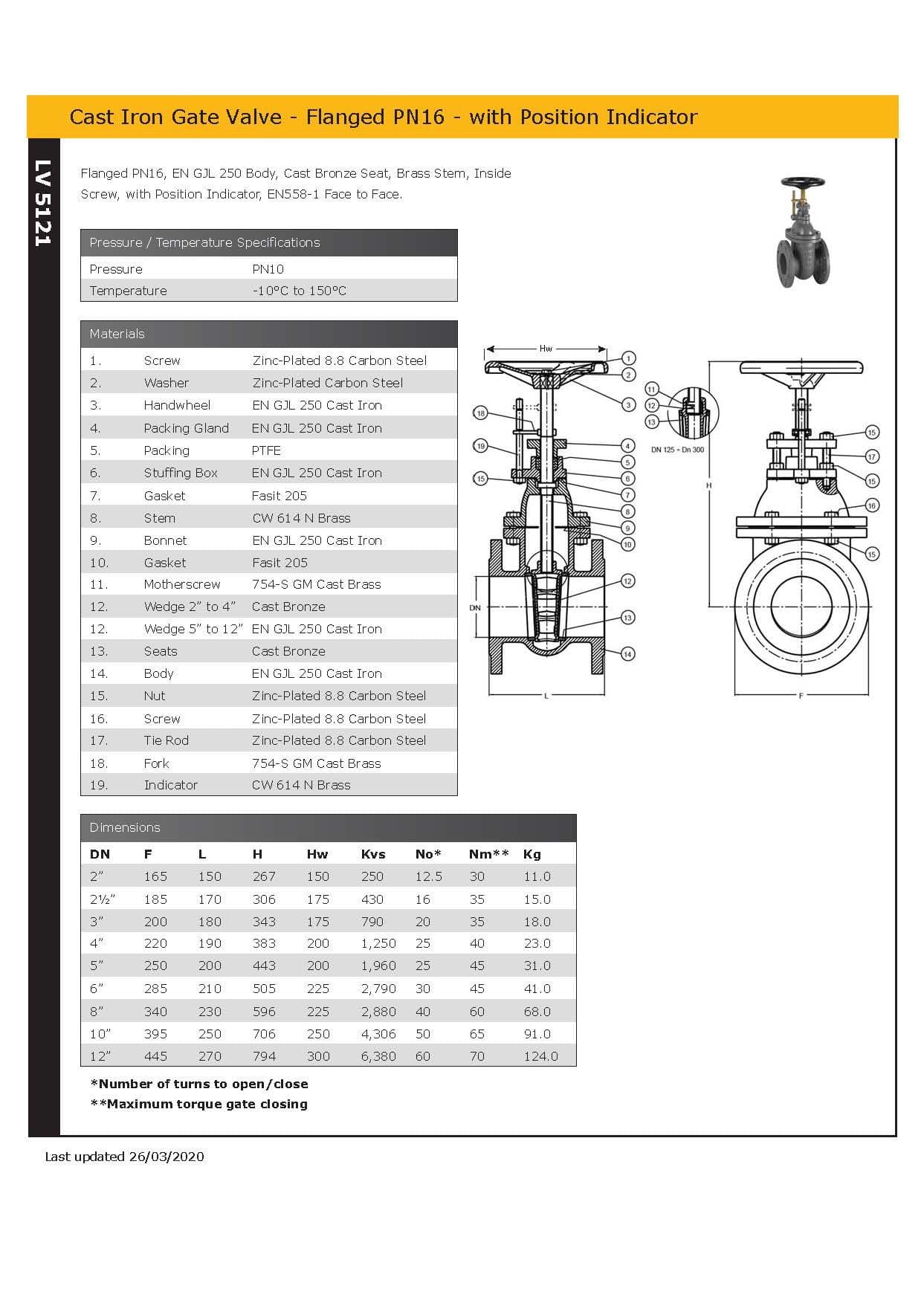 Cast Iron Gate Valve Flanged PN16 Cast Bronze Seat Position Indicator