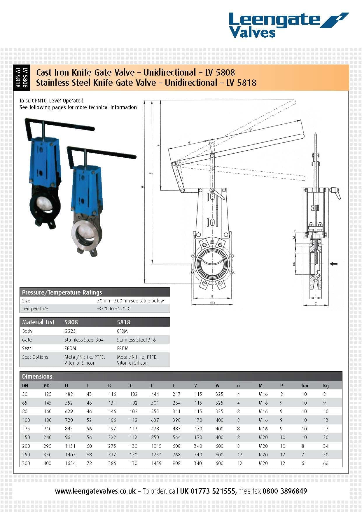 Cast Iron Knife Gate Valve Unidirectional Lever Operated Wafer PN10