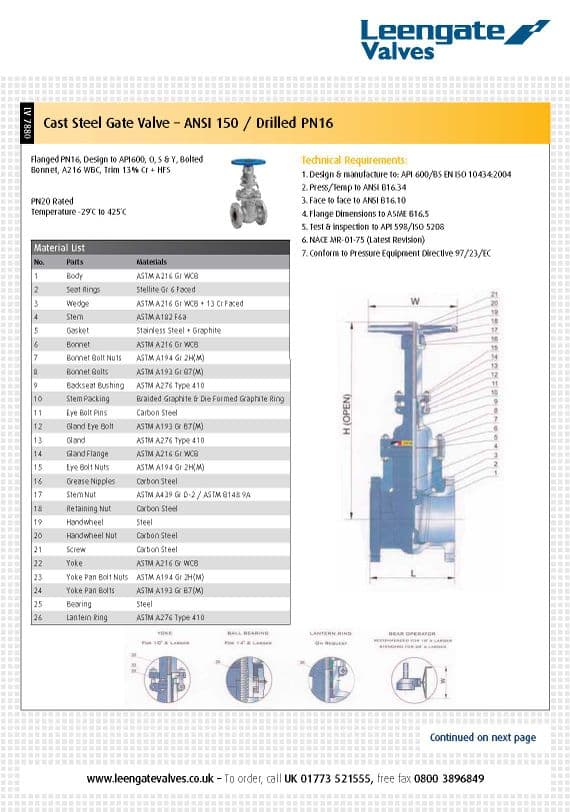 Cast Steel Gate Valve Flanged ANSI 150