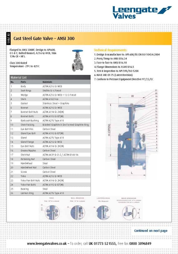 Cast Steel Gate Valve Flanged ANSI 300