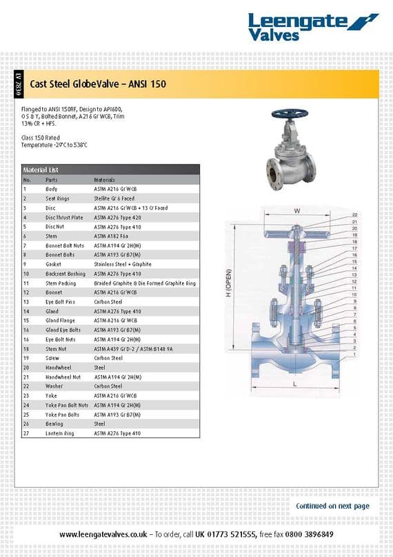 Cast Steel Globe Valve Flanged ANSI 150