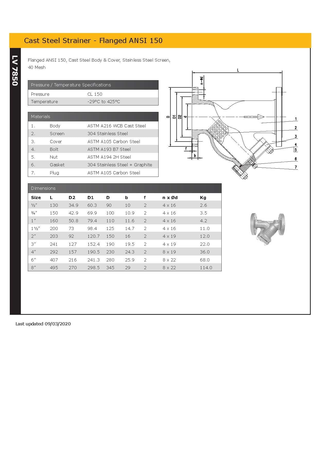 Cast Steel Strainer Flanged ANSI 150