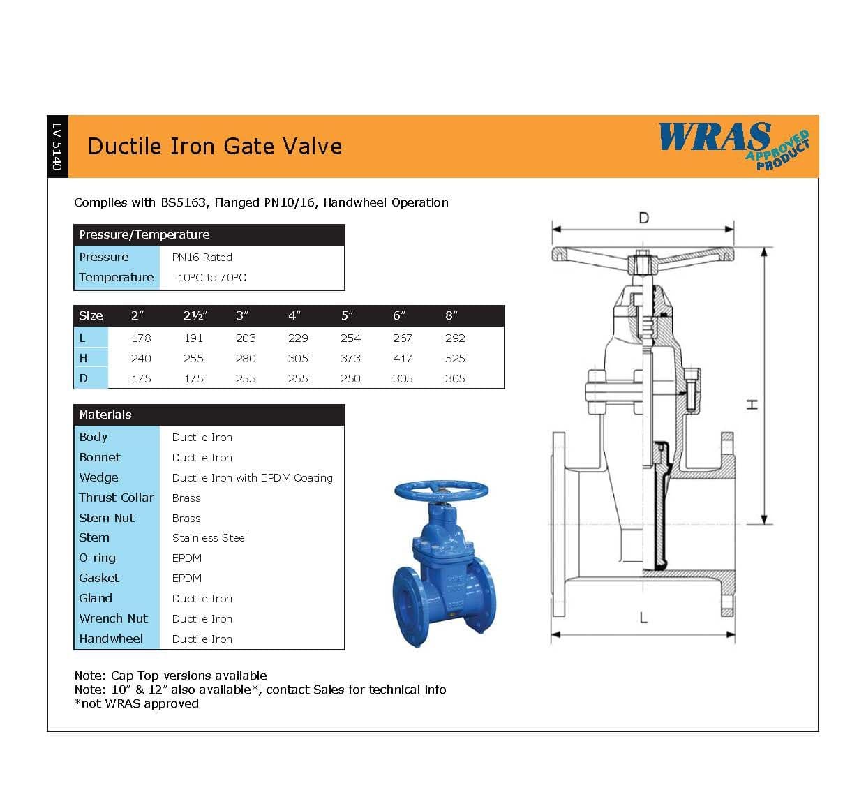 Ductile Iron Gate Valve Flanged PN16 Soft Seated