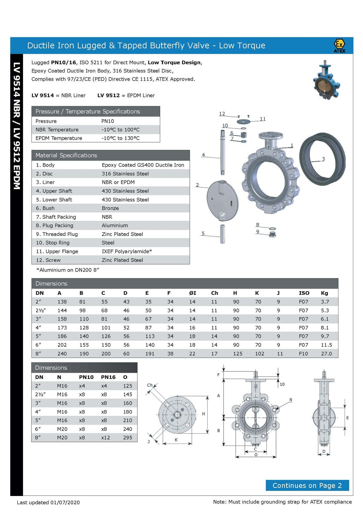 Ductile Iron Lugged & Tapped Butterfly Valve Low Torque NBR PN10 / PN16