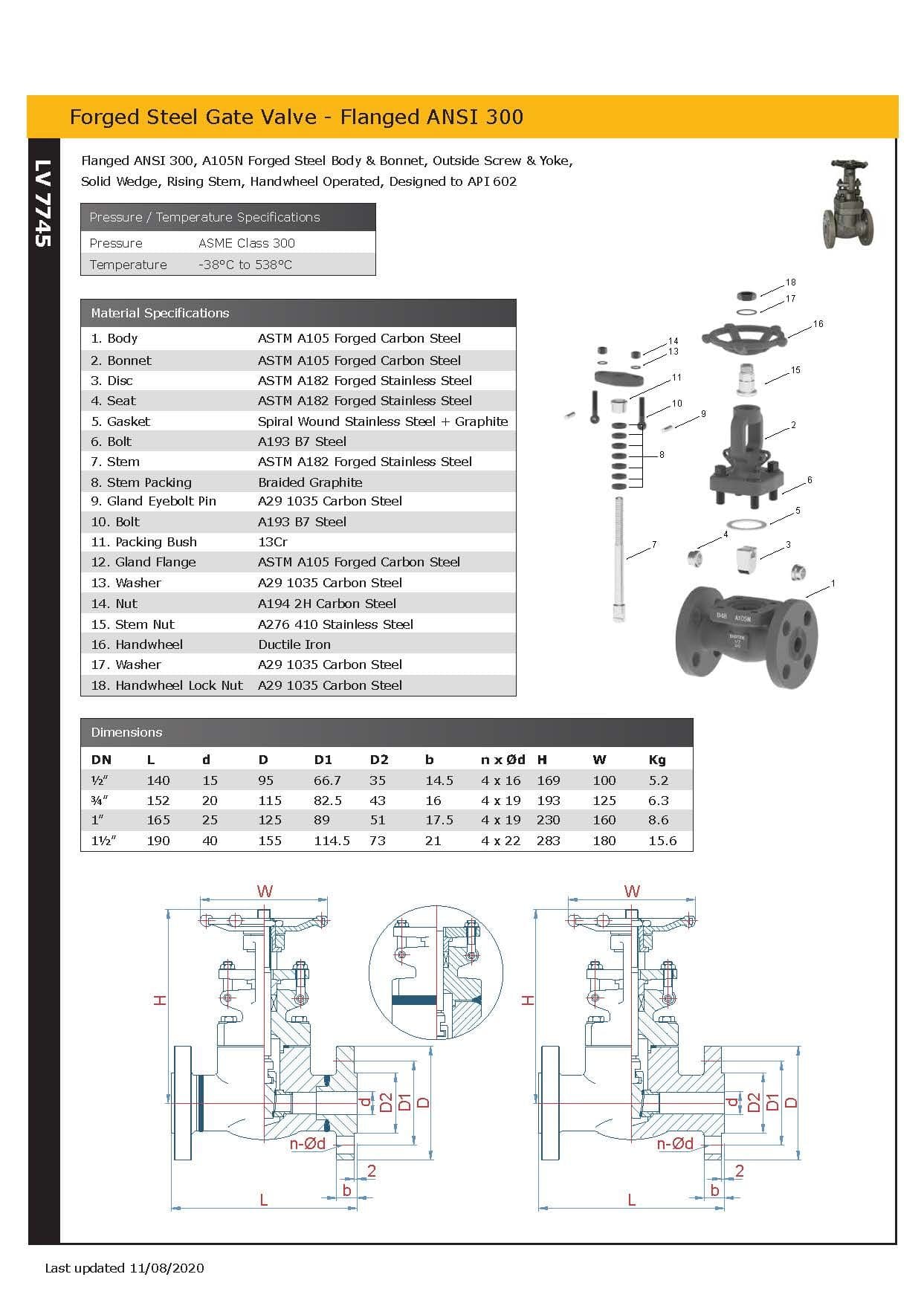 Forged Steel Gate Valve Flanged ANSI 300