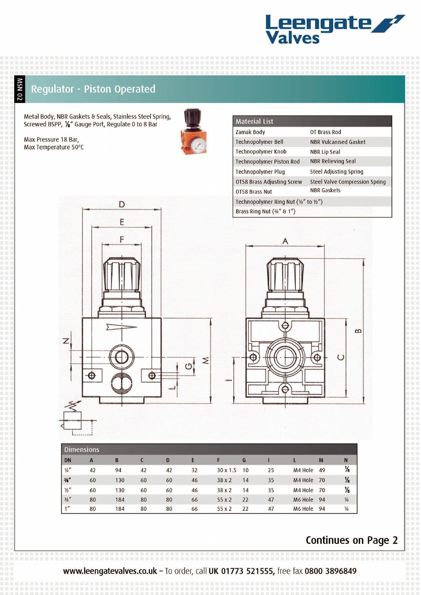 Regulator Piston Operated