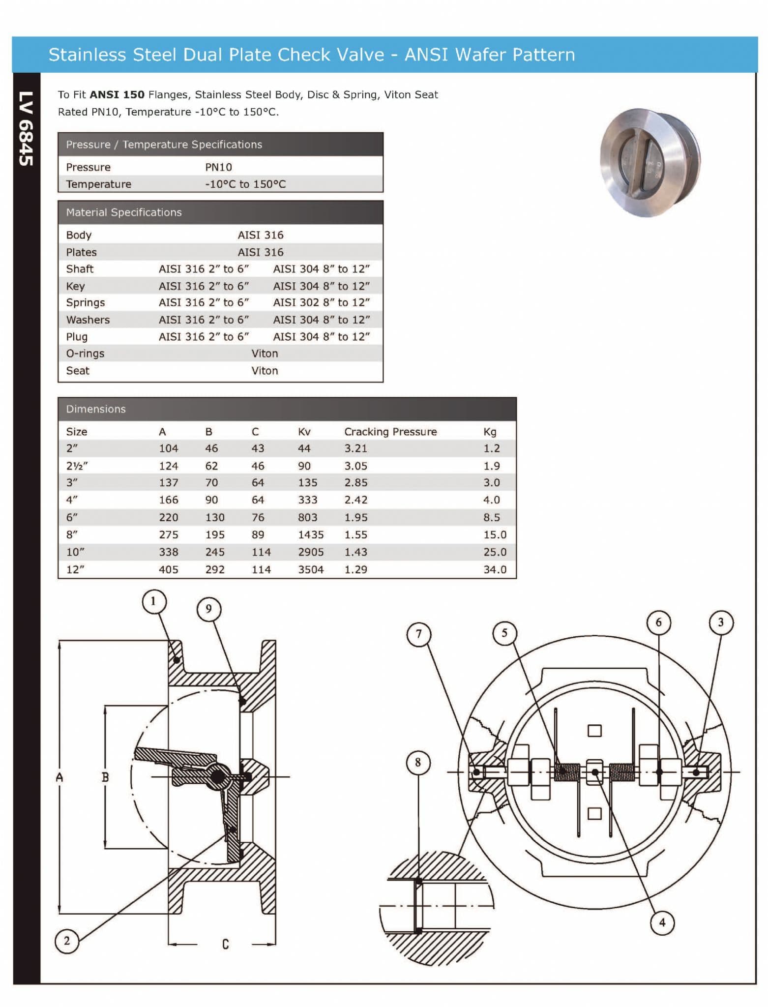 Stainless Steel Dual Plate Check Valve ANSI Wafer Pattern