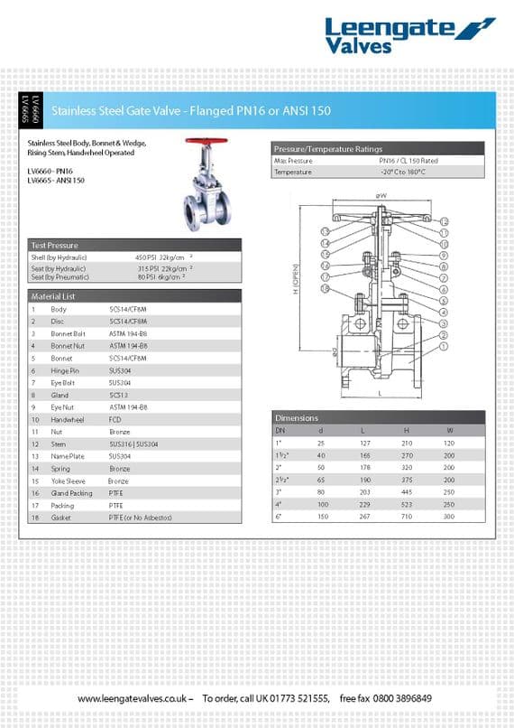 Stainless Steel Gate Valve Flanged ANSI 150