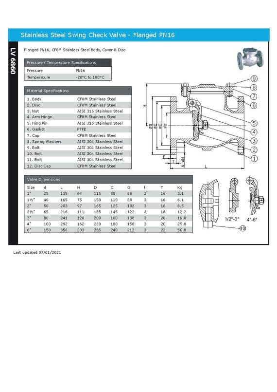 Stainless Steel Swing Check Valve Flanged PN16
