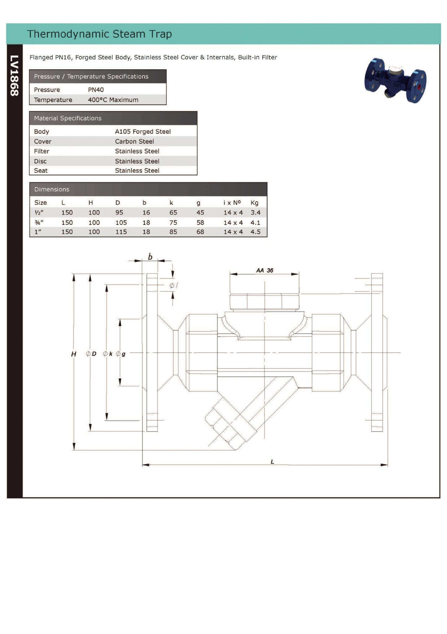 Thermodynamic Steam Trap Flanged PN16