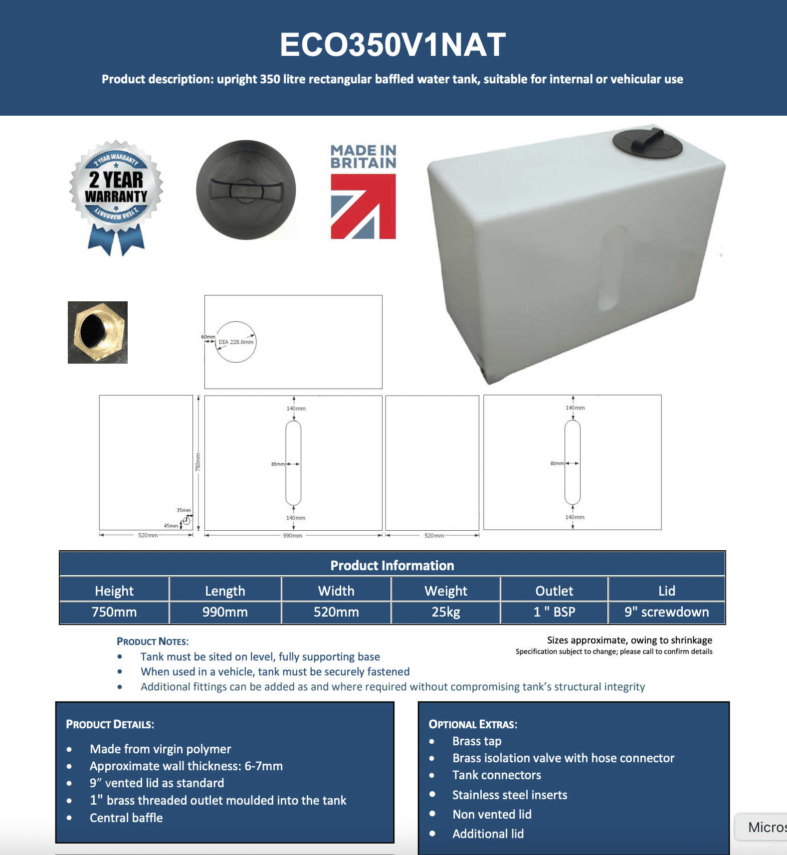 Water Tank 350 Litre V1