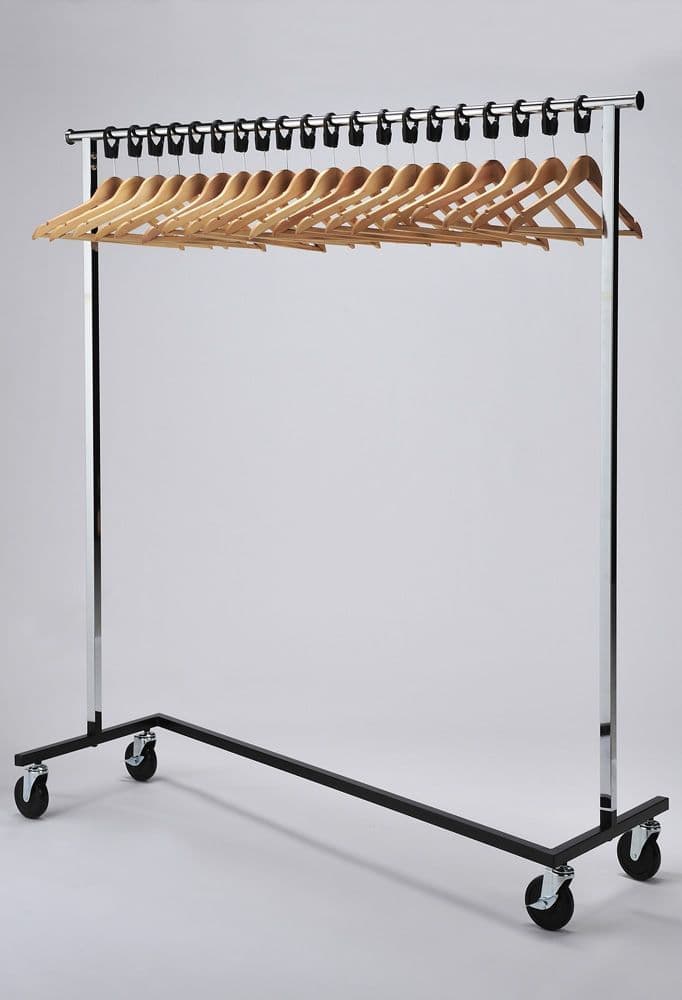 RACK52/WH Mobile Chrome Rail with wooden anti-theft hangers