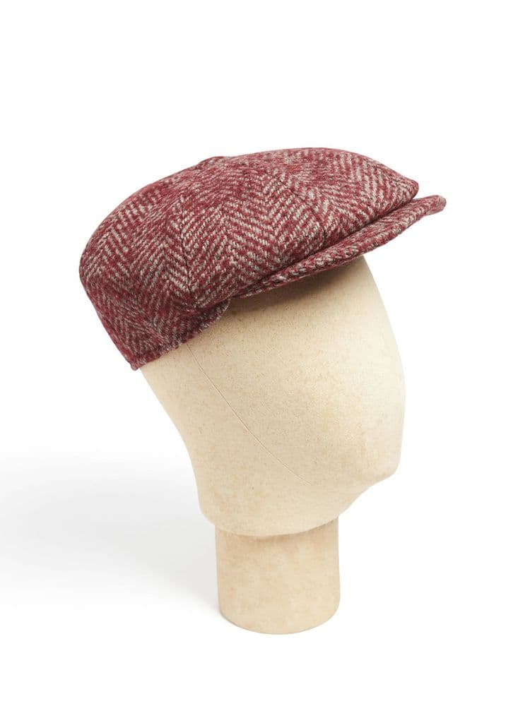 Red Herringbone Baker Boy Cap