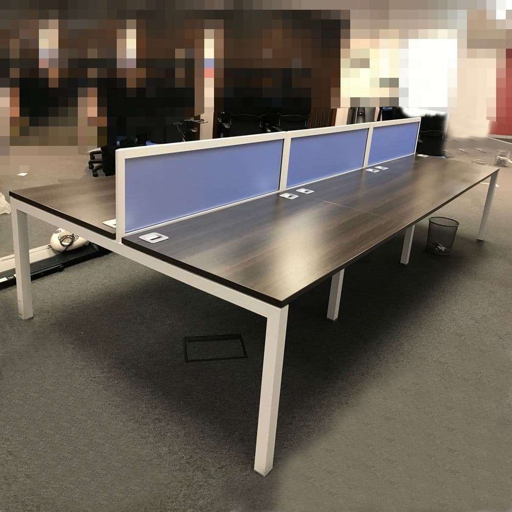 Bench Desk with White Frame and Walnut Table Top | multi person desk ...