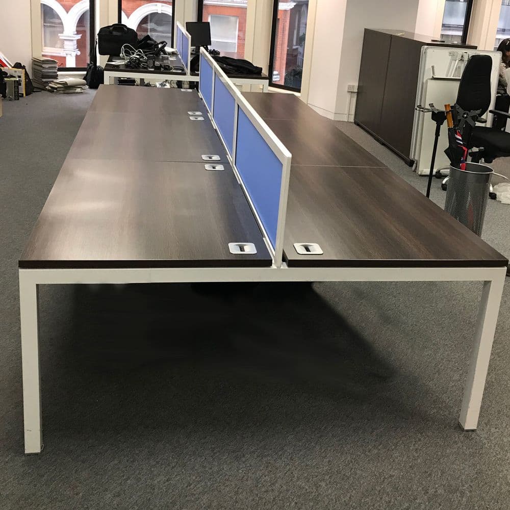 Bench Desk with White Frame and Walnut Table Top | multi person desk ...
