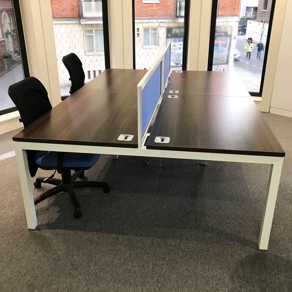 Bench Desk with White Frame and Walnut Table Top | multi person desk ...