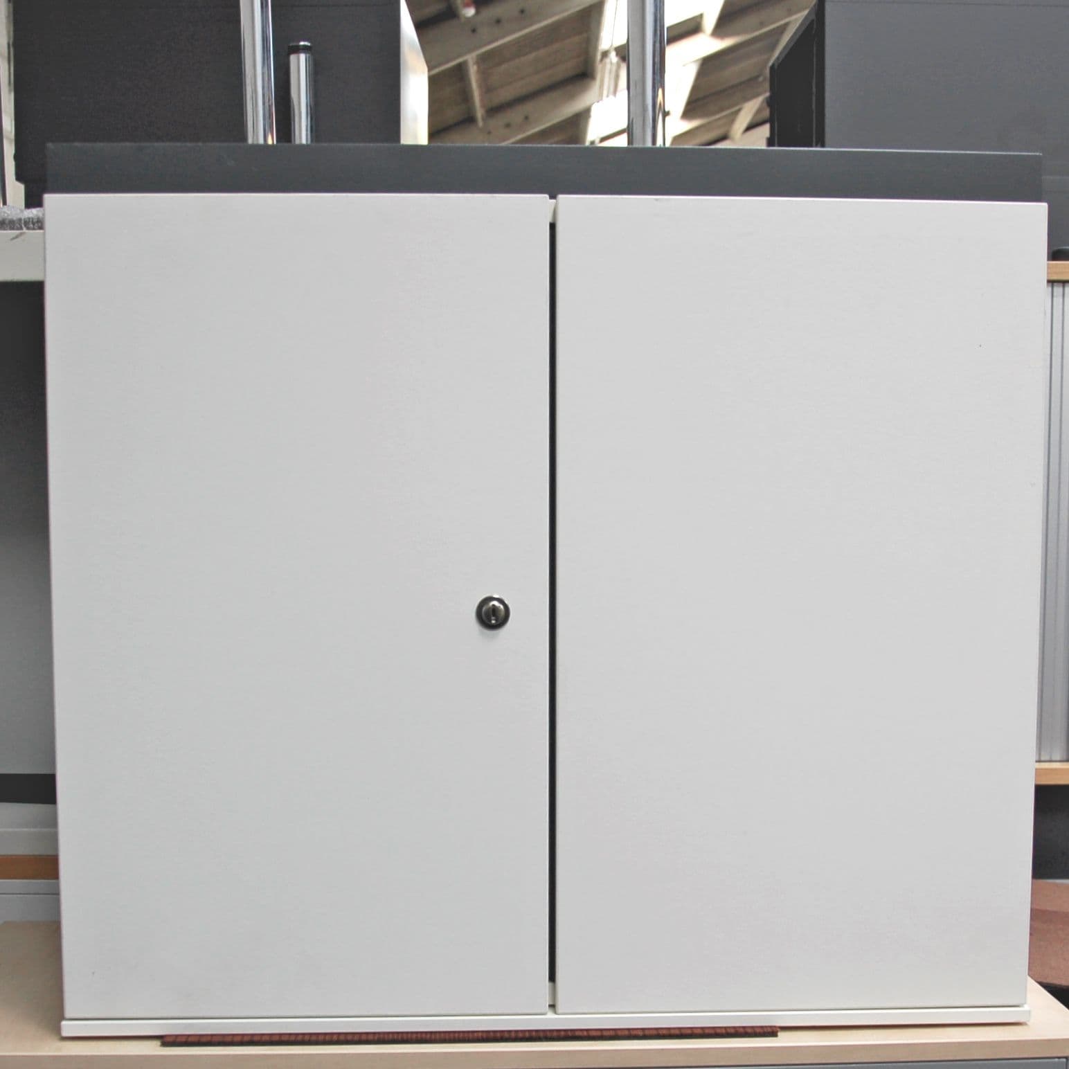 Bene White Lockable Unit | grey two door cupboard | office storage cupboard