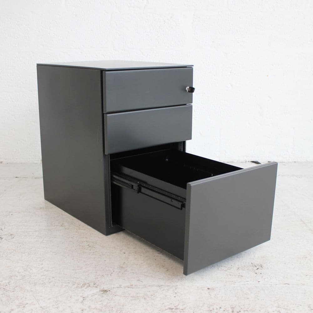 Black 3 Drawer Pedestal | Black desk drawers | Metal Pedestal