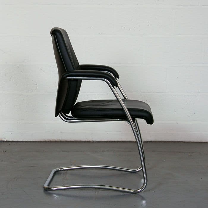 Black Giroflex Leather Meeting Chair | chrome cantilever meeting chair ...