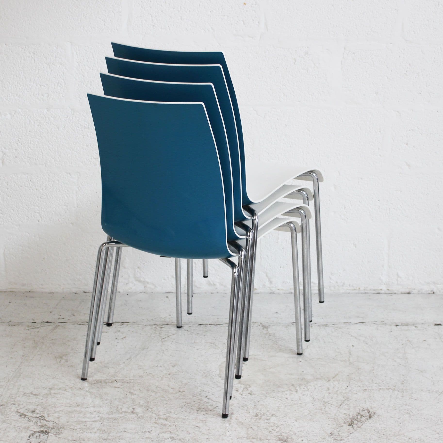 Brunner Fina Acrylic Chair | White Stacking Chair | Blue and White chair