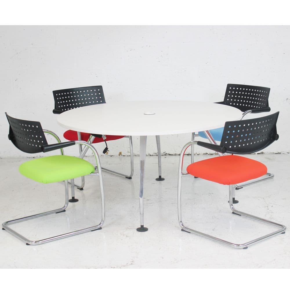 Circular Meeting Table with Power Module | white table | round white table